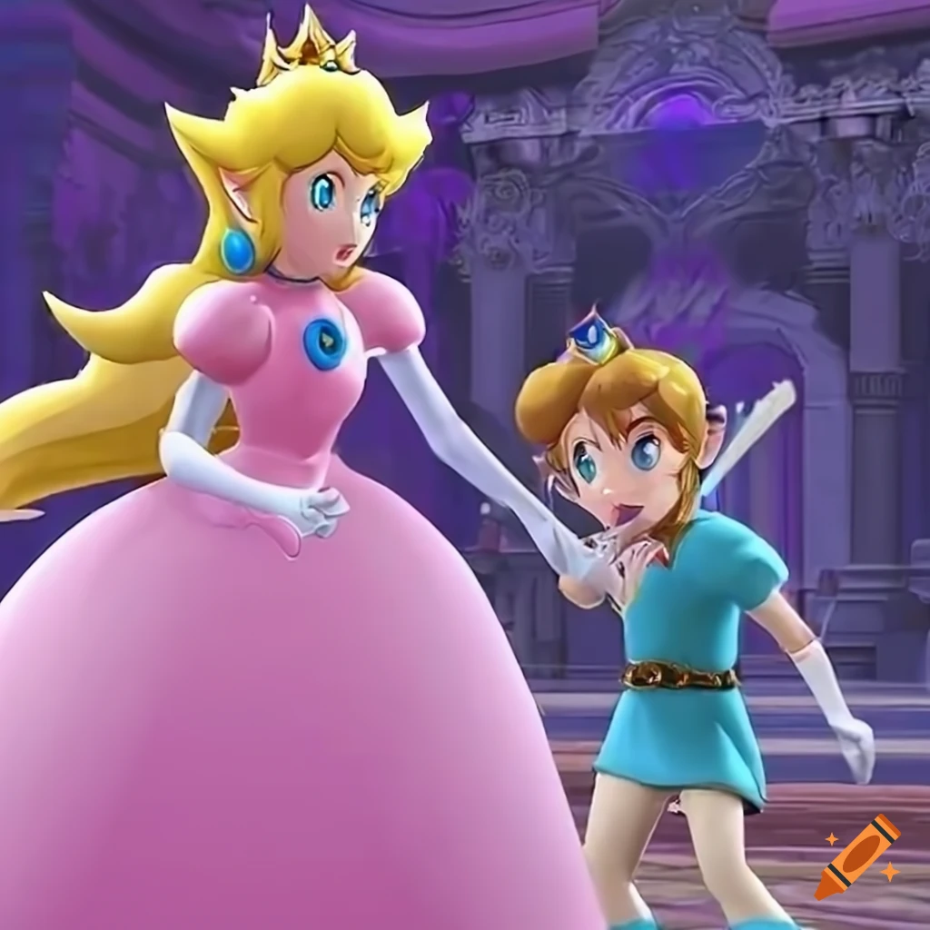 Princess Peach's ballgown on a dress dummy on Craiyon