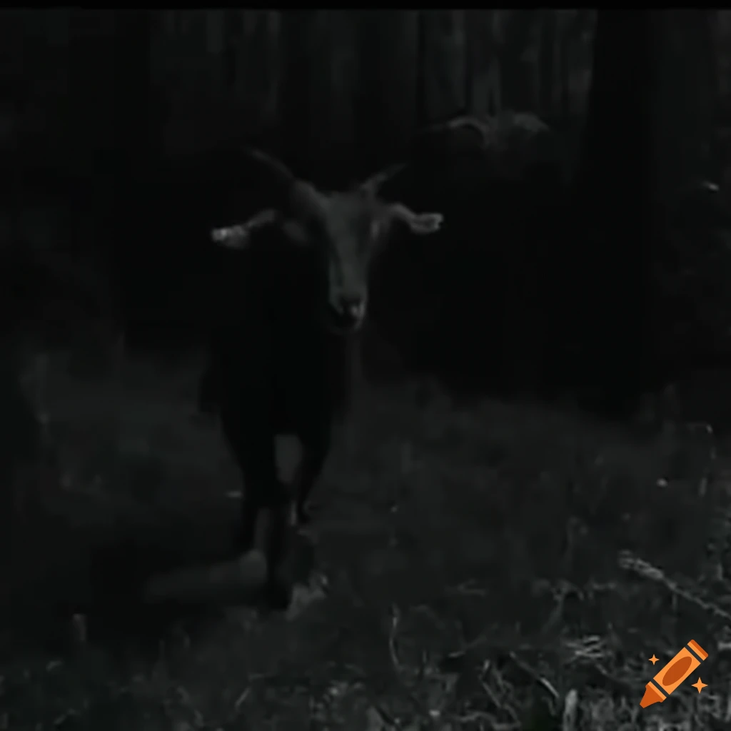 Night vision image of a creepy goat in the wilderness on Craiyon