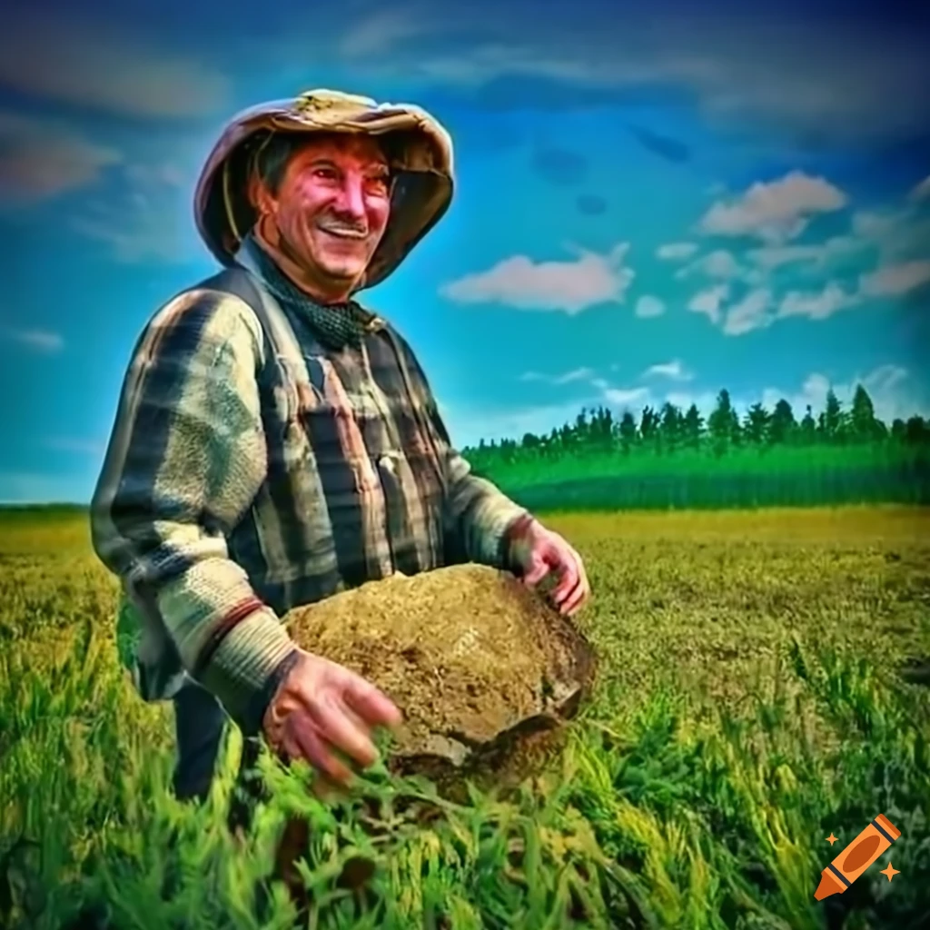 Portrait of a farmer with a rock collection on Craiyon