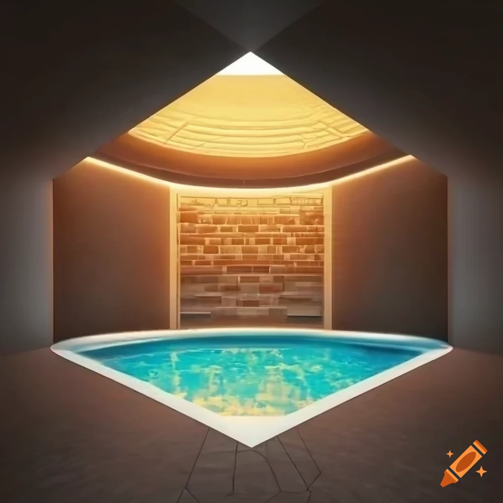 Surreal 3d rendered spa interior with waterfalls and curved forms on ...
