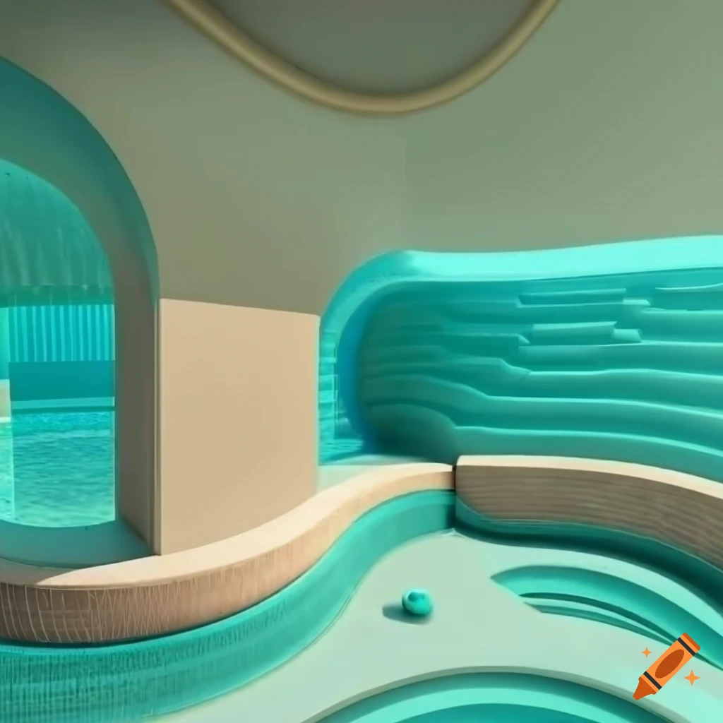 3D rendered spa interior with pools and fountains on Craiyon