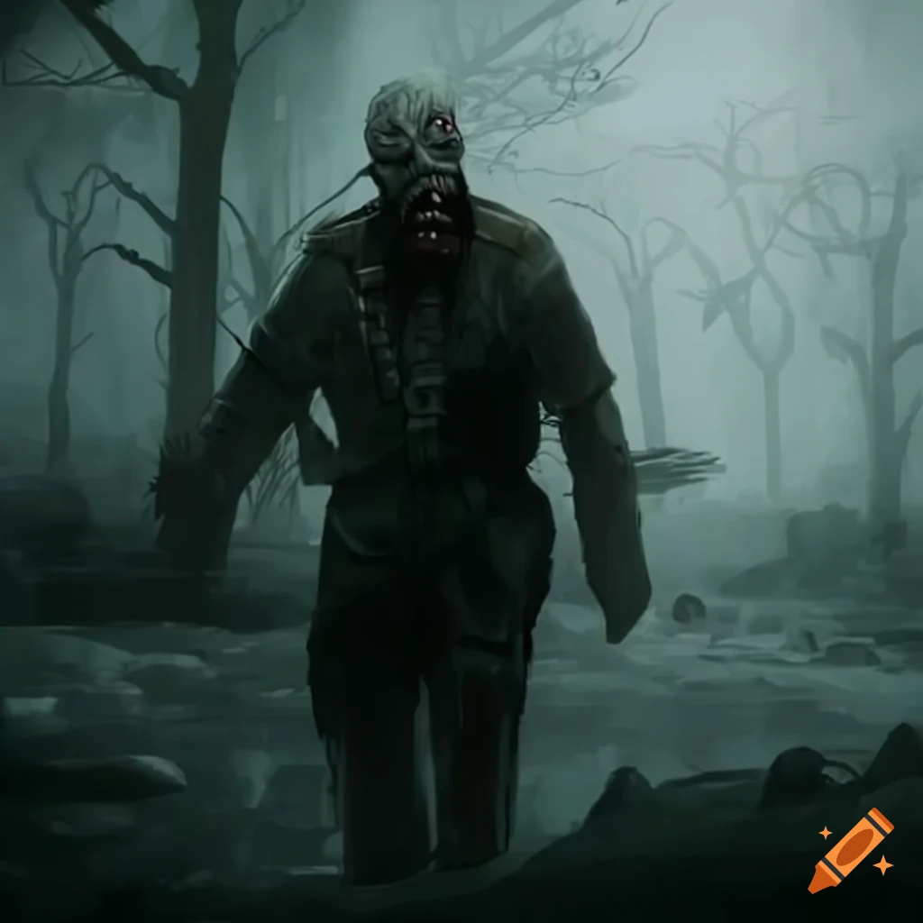 Fallout ghoul walking in a radioactive river on Craiyon