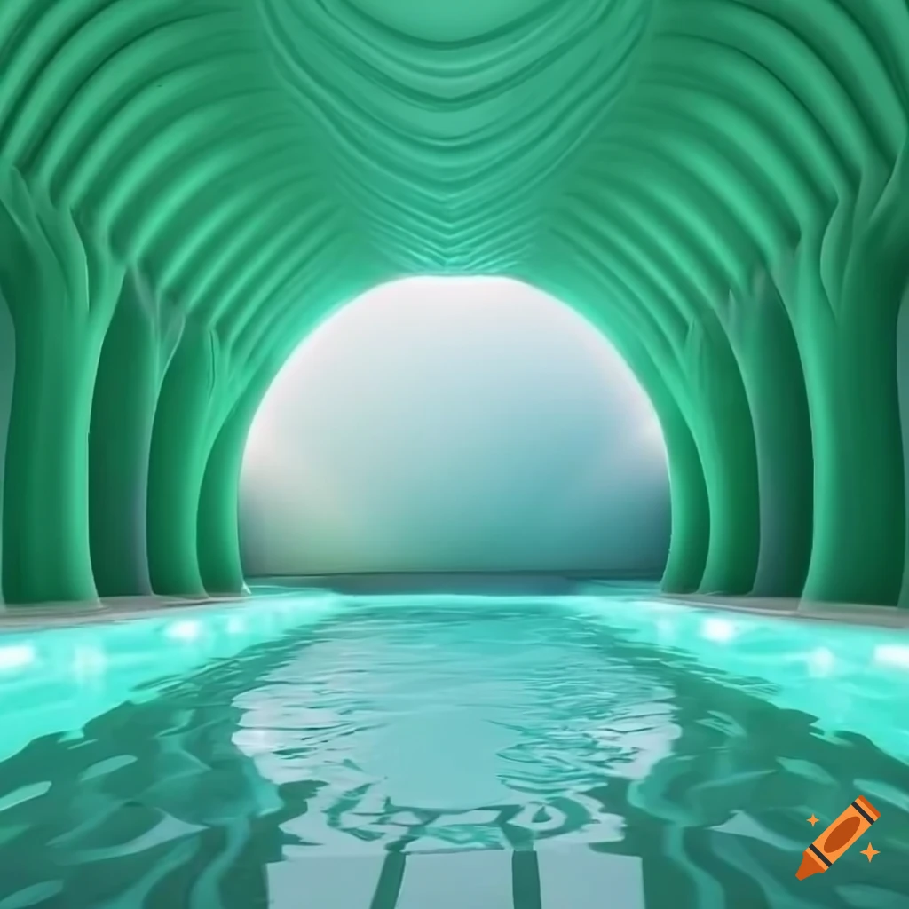 3D architecture rendering of a spa interior with waterfalls on Craiyon