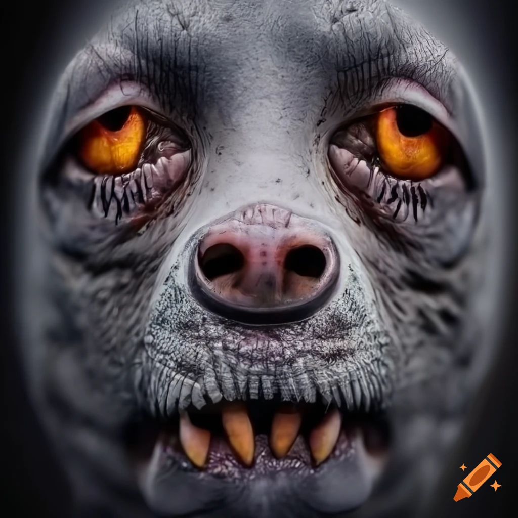 Illustration of a monstrous head with multiple eyes and mouths on Craiyon