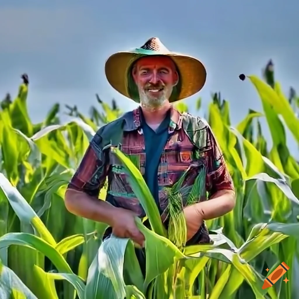 Portrait of a farmer in a corn field on Craiyon
