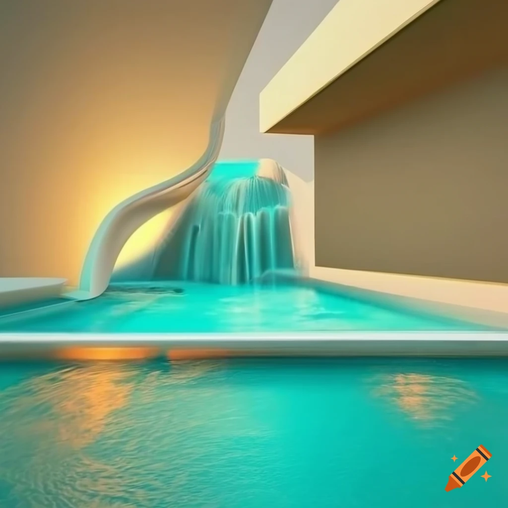 3d rendered surreal spa with pools and waterfalls on Craiyon