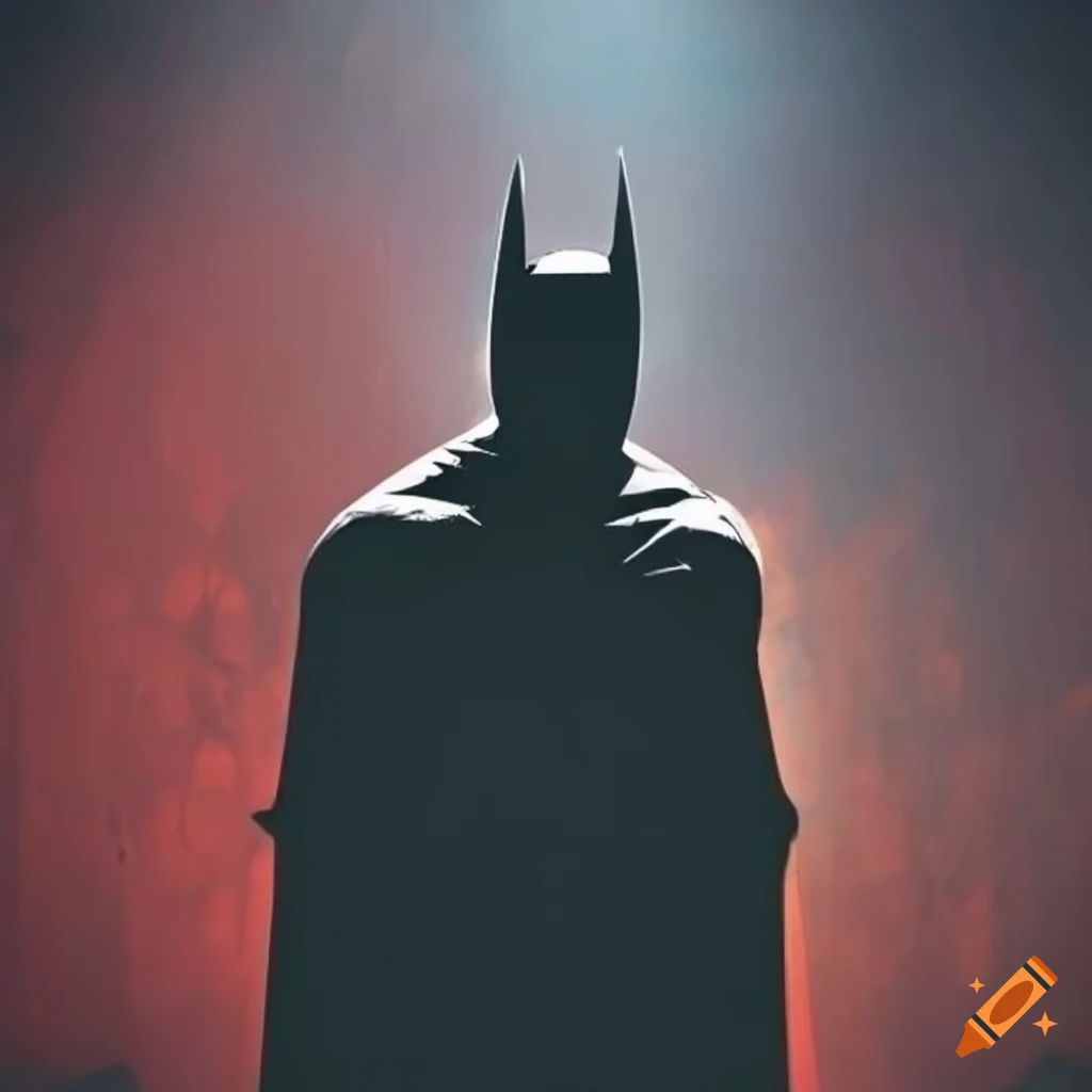 Silhouette of Batman in red and orange colors on Craiyon