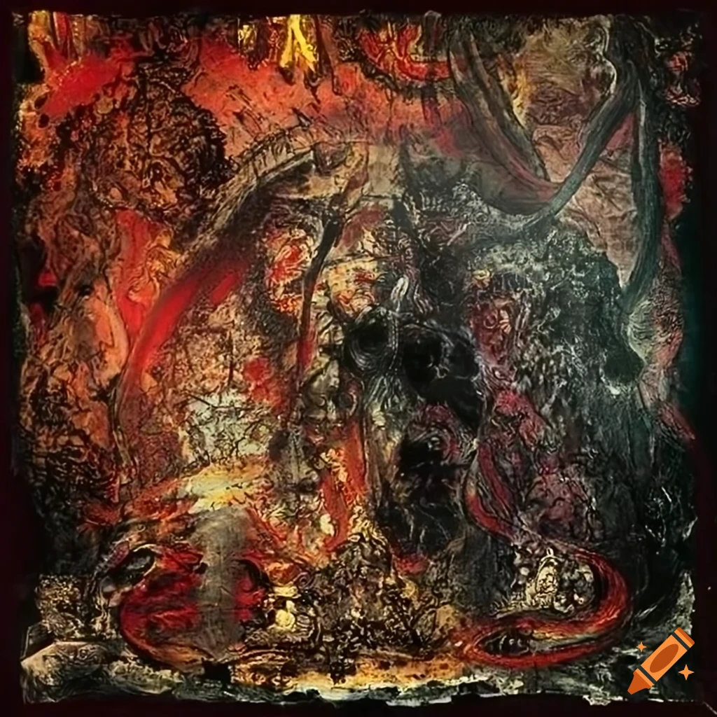 Closeup of john martin's painting pandemonium on Craiyon