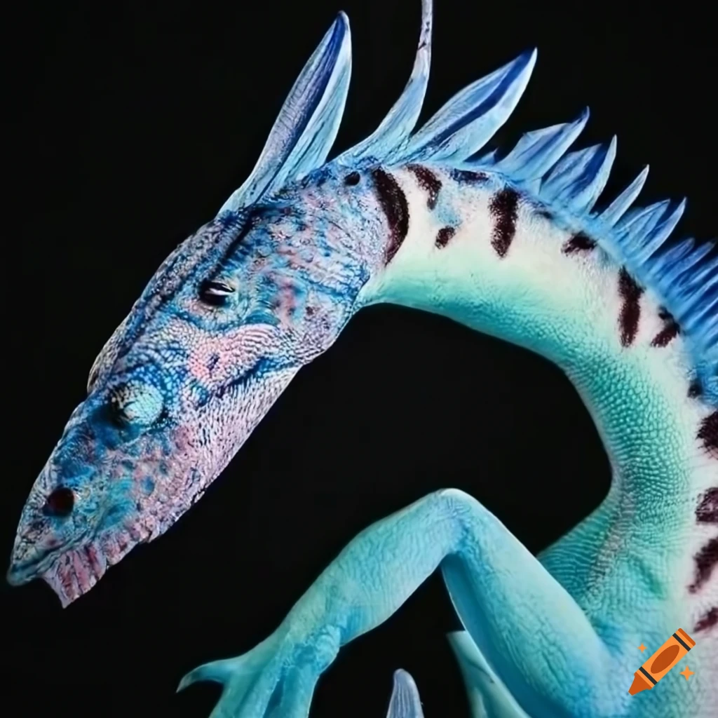 Blue striped four-armed alien dinosaur with spikes on Craiyon