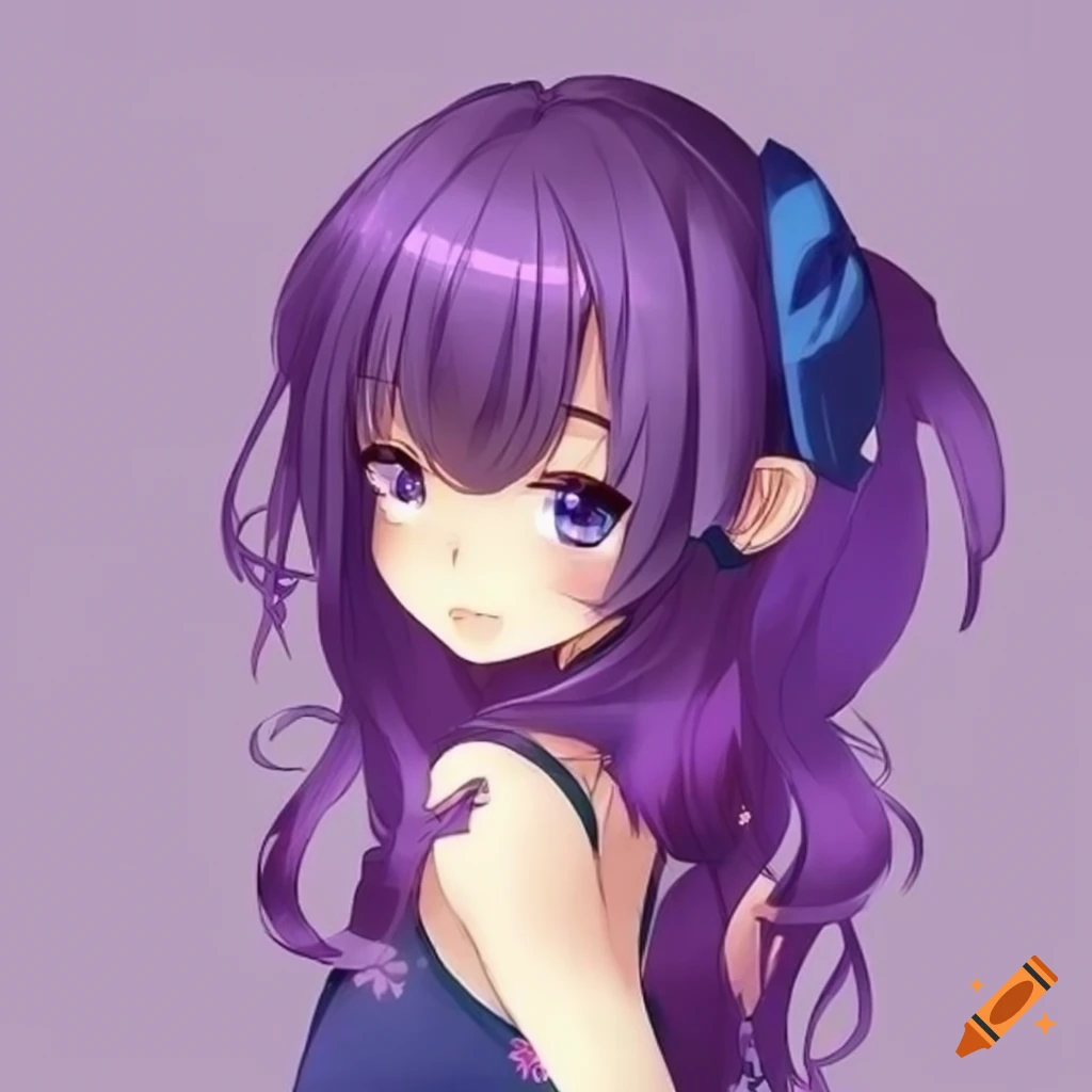 Cute chibi anime girl with purple hair on Craiyon