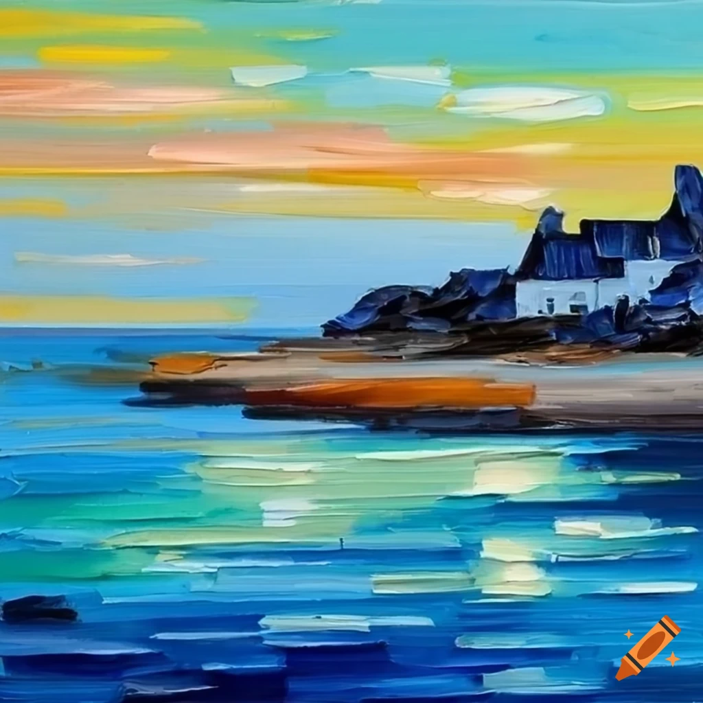 Palette knife painting of Bretagne landscape on Craiyon