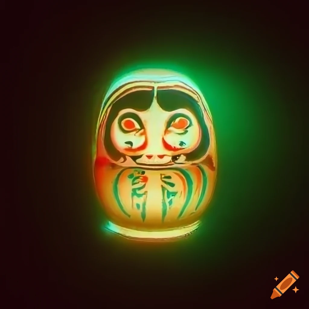 Double exposure of a japanese daruma doll and vhs glitch on Craiyon