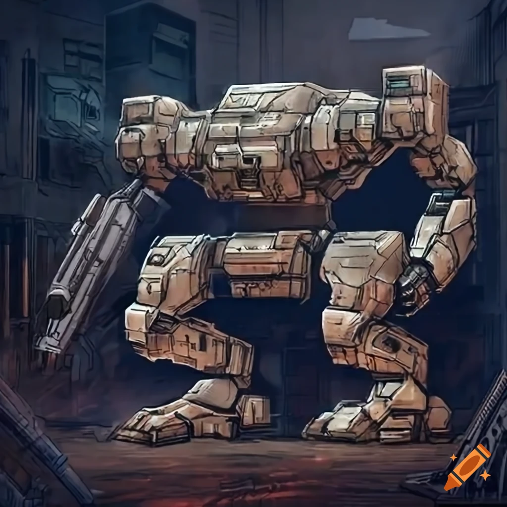 Detailed blueprint of a futuristic mecha with a shotgun on Craiyon