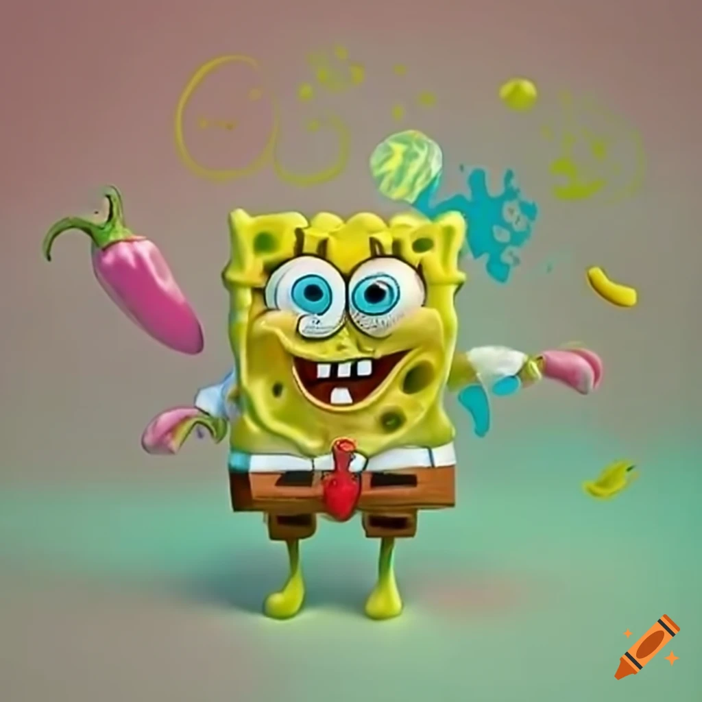 Funny image of Sponge Bob with jalapeno peppers on Craiyon