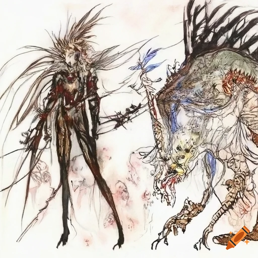 Dinosaur concept art in final fantasy style on Craiyon