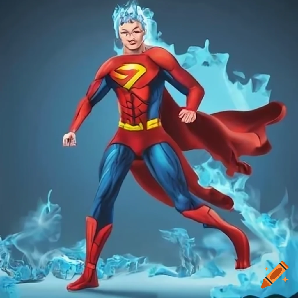 Image of a superhero with fire and ice powers on Craiyon