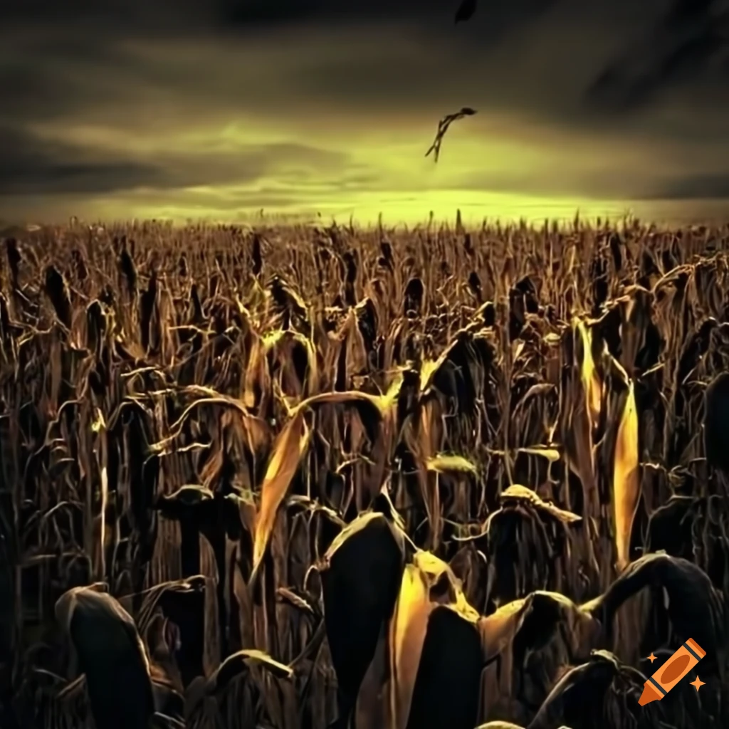 Creepy corn field in the dark on Craiyon