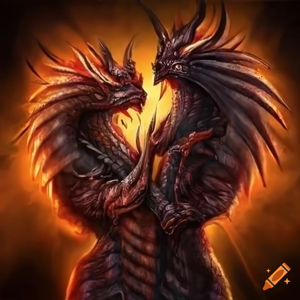 Artwork of two dragons embracing on Craiyon