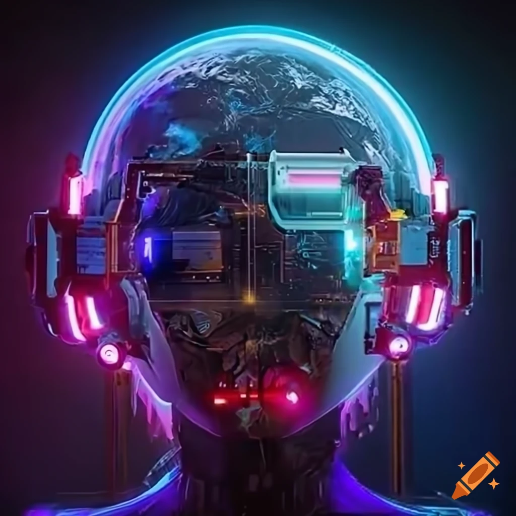 Cyberpunk-style rendering of earth with futuristic lights on Craiyon