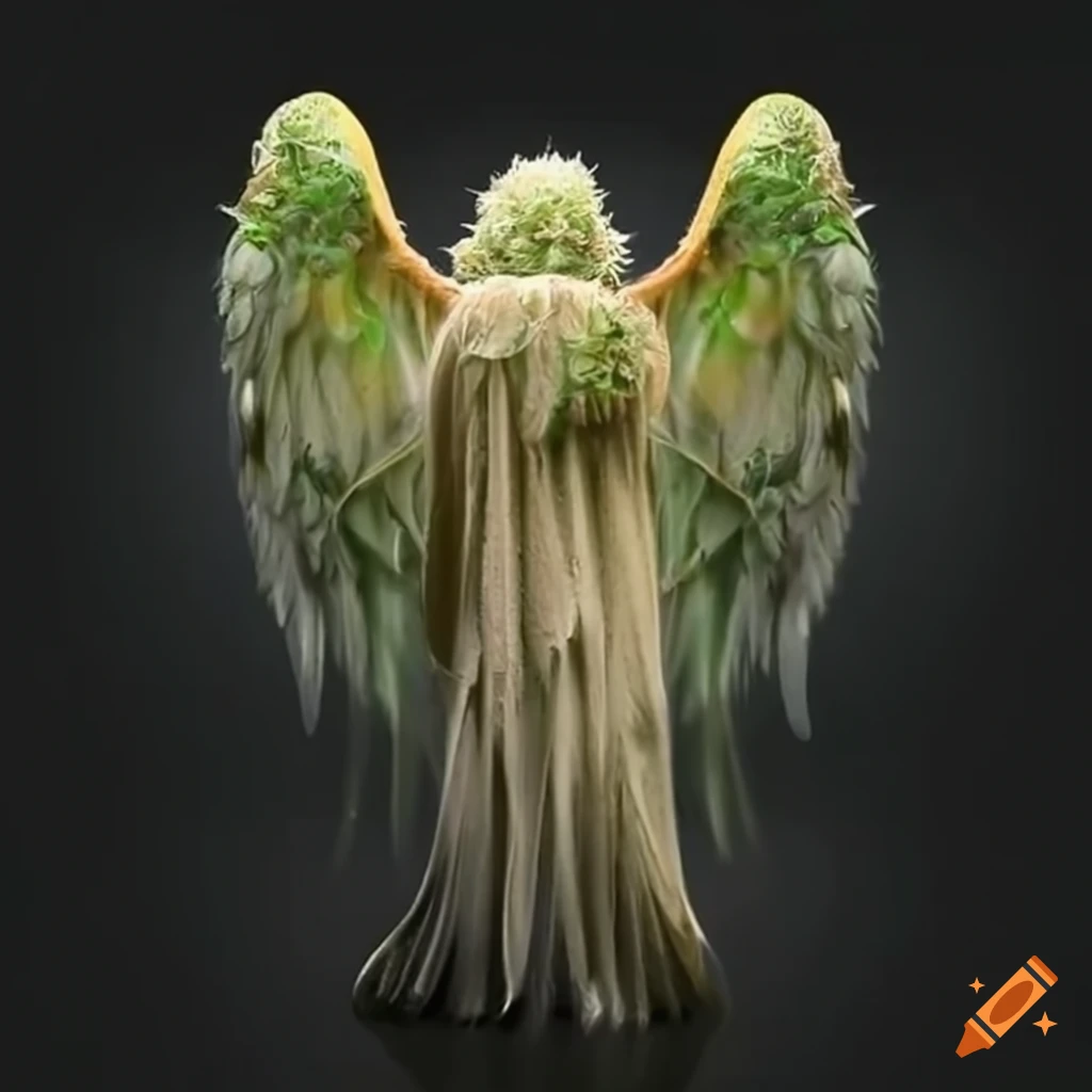 Artistic depiction of angel wings made of cannabis leaves with a bud on ...