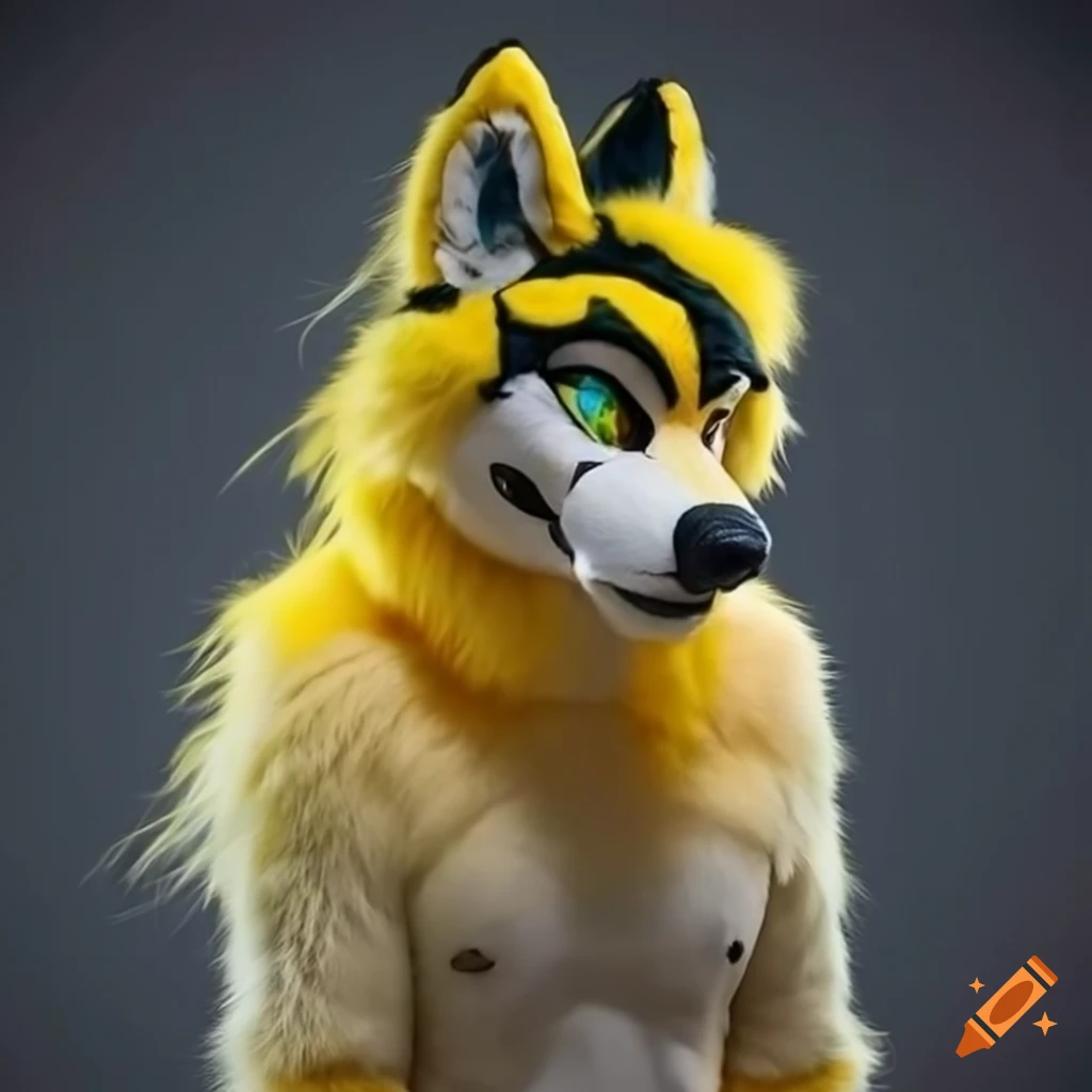 Black fursuit with yellow lightning design and wolf features on Craiyon