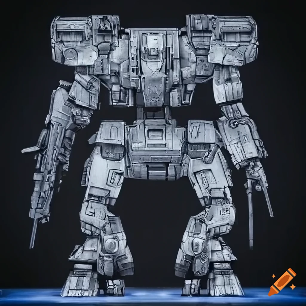 Detailed blueprint of a high-tech mecha with advanced scanning and ...