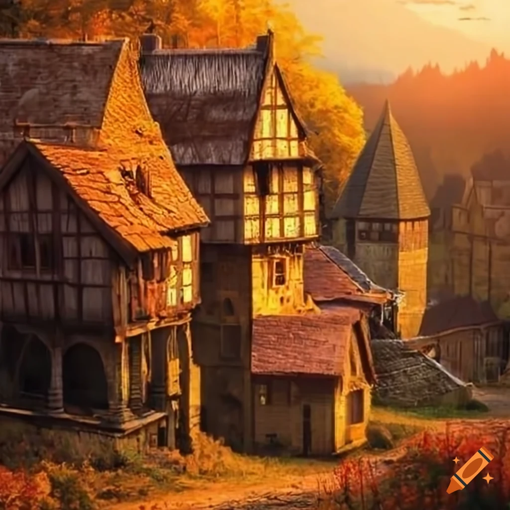 Medieval village during autumn on Craiyon