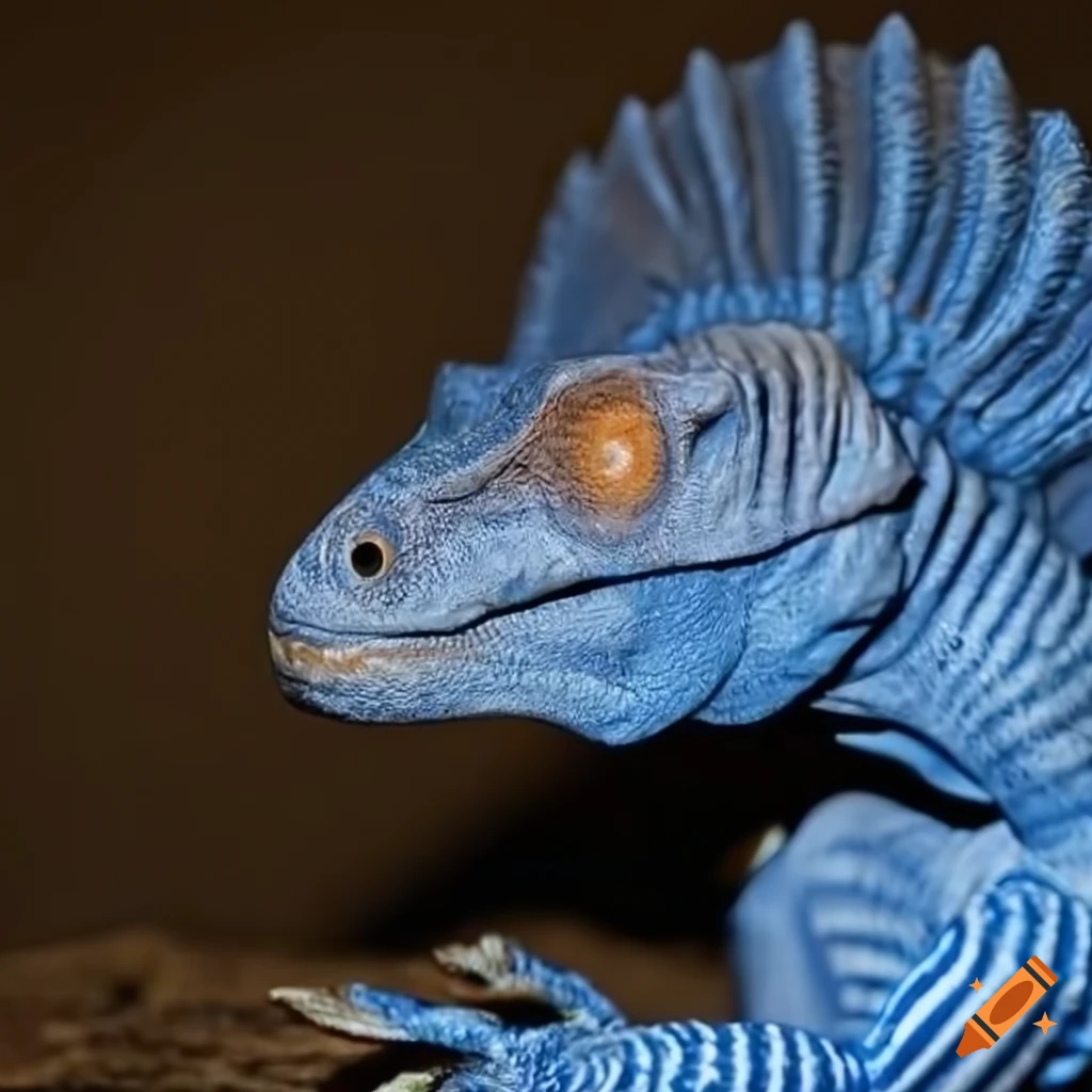 Blue striped four-armed alien dinosaur with spikes on Craiyon