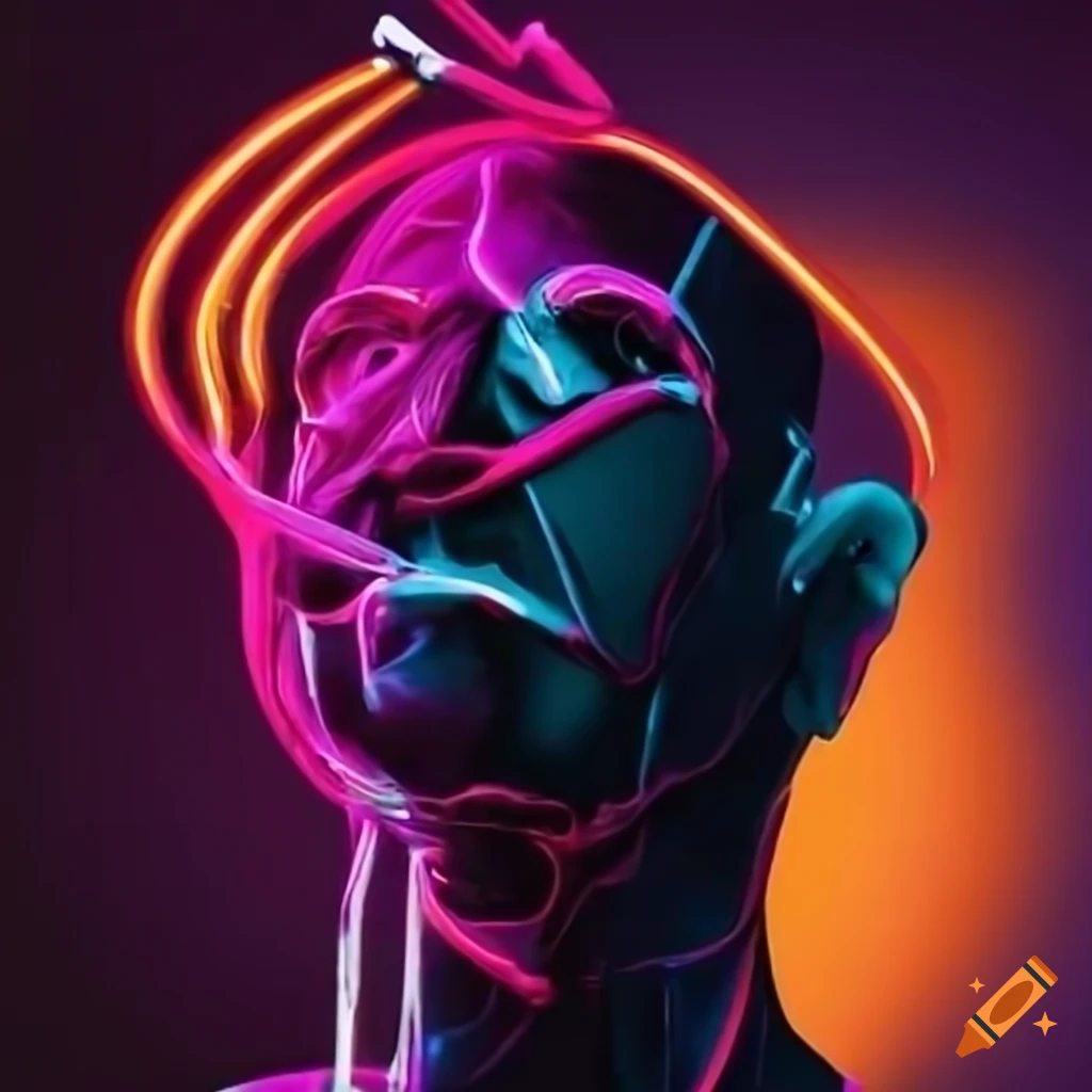 Neon art of a man playing a sad music on Craiyon