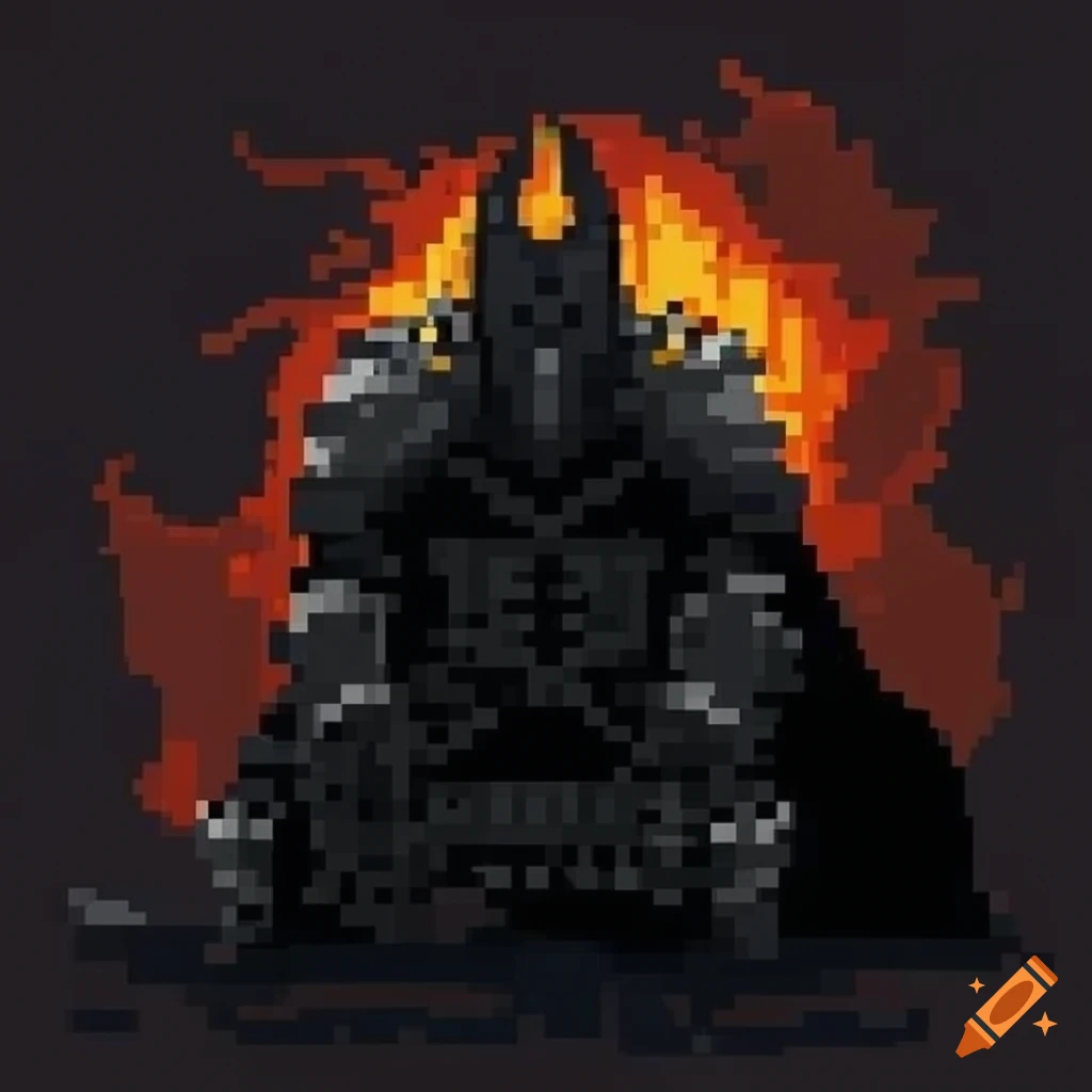 Pixel art of a knight at a campfire on Craiyon