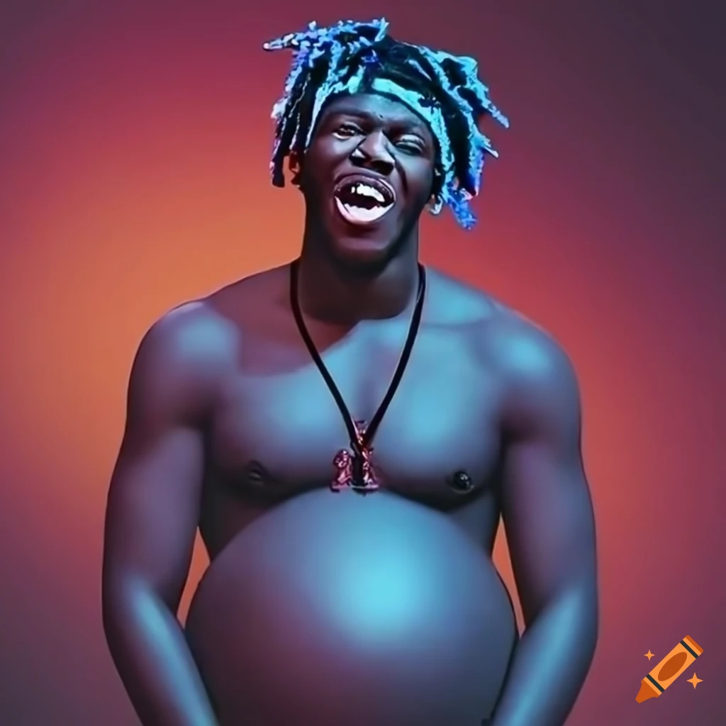 Comedic image of a pregnant KSI on Craiyon