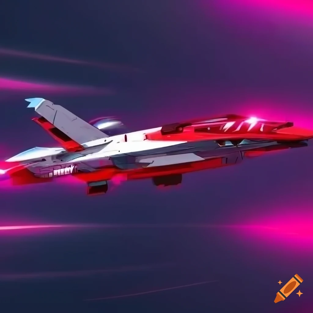 Epic anime art of a red sci-fi jet