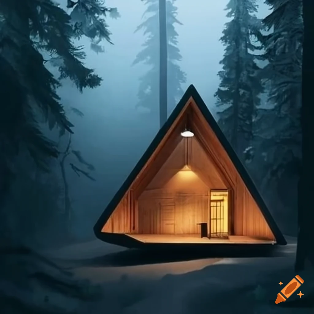 Cozy wedge cabin in the woods on Craiyon