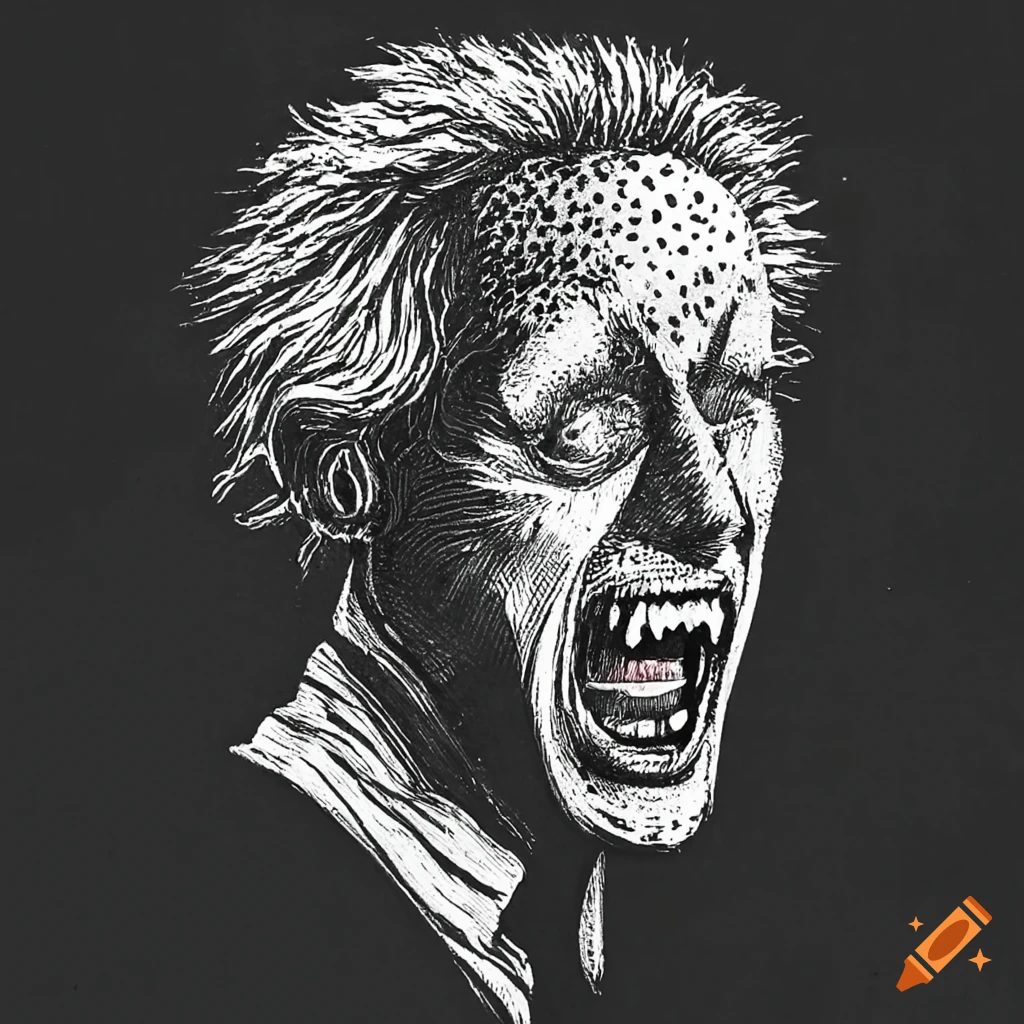 Black and white magazine cover with a screaming two-faced person on Craiyon