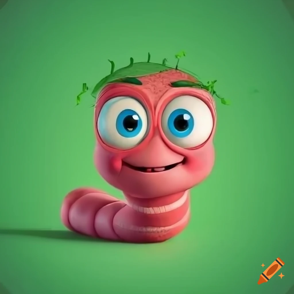 Friendly and detailed cartoon character named Knowledgeable Worm on Craiyon