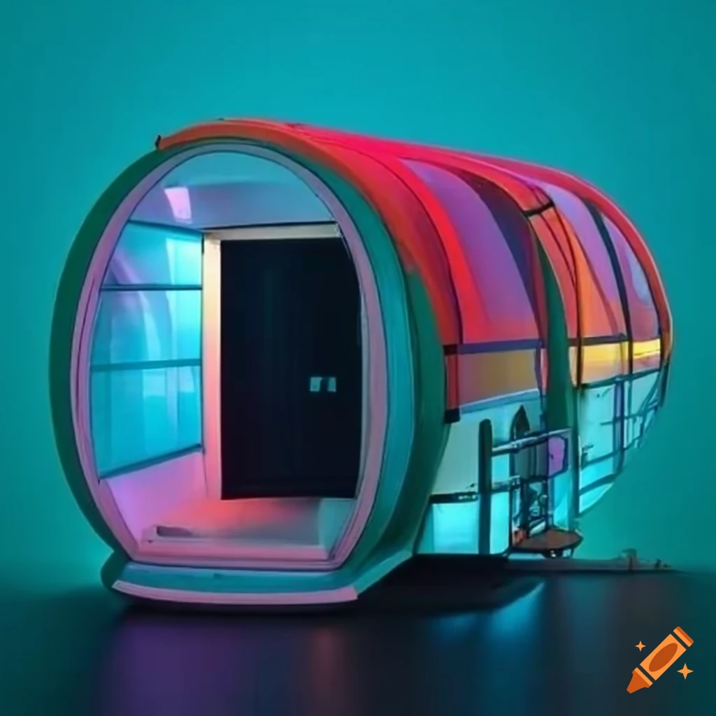 Retro futuristic pod space colony structures with colored glass panels ...