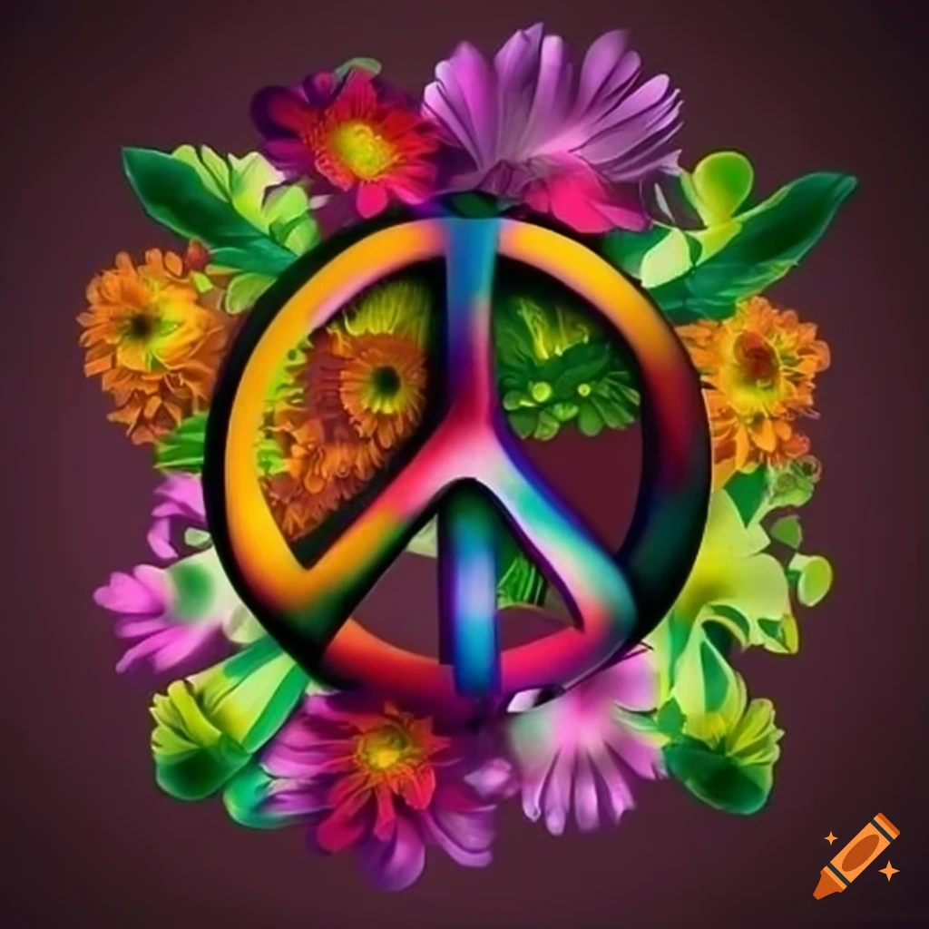 Colorful peace sign with flower border on Craiyon