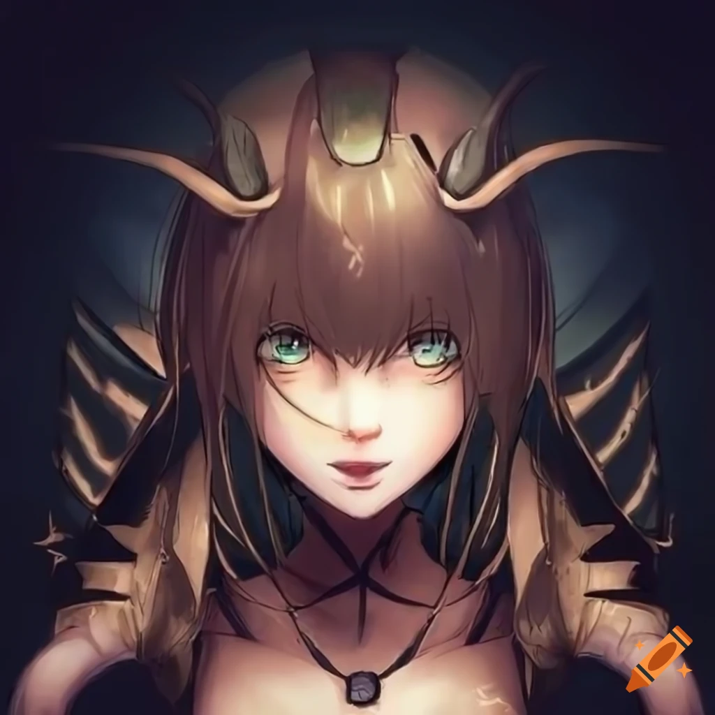 Portrait of an insectoid girl in anime style on Craiyon