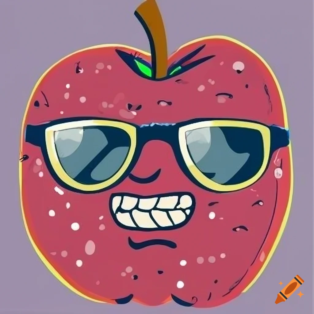 Cartoon illustration of a cool apple with sunglasses