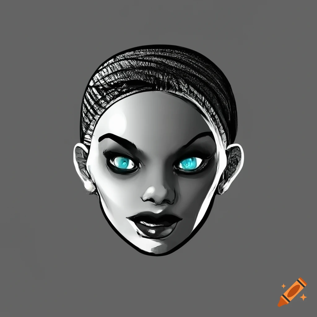 Black and white vector art of a feminine evil smirk on Craiyon