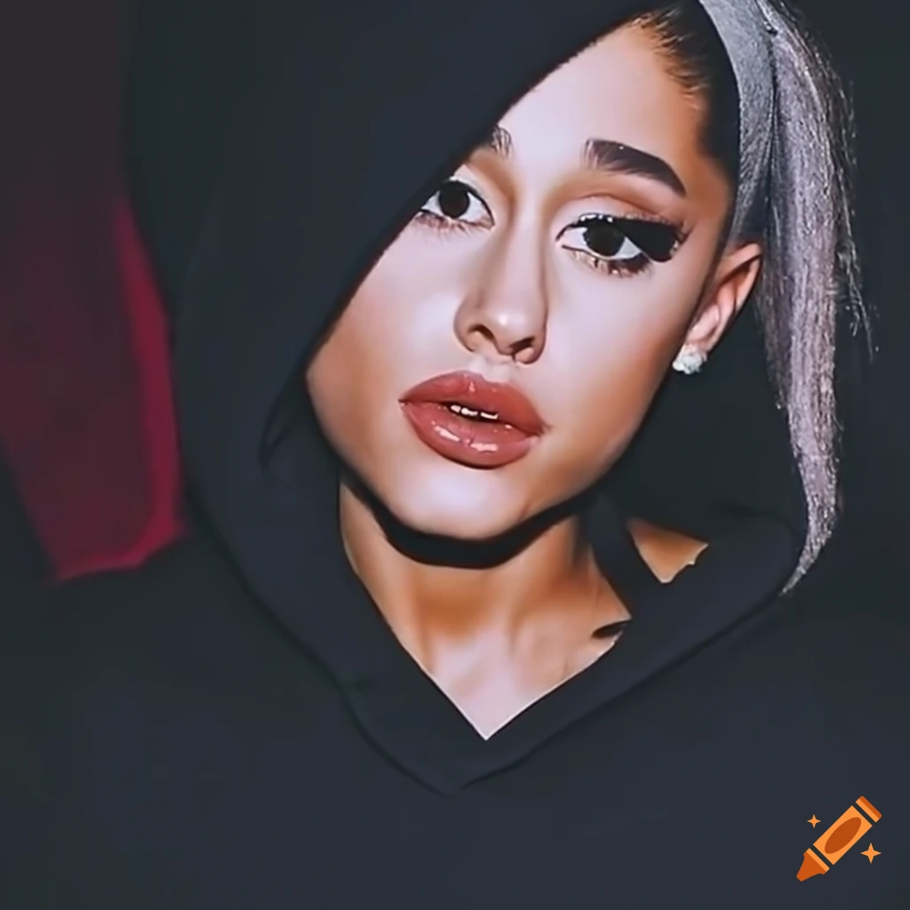 Ariana grande with black hoodie and grey hair