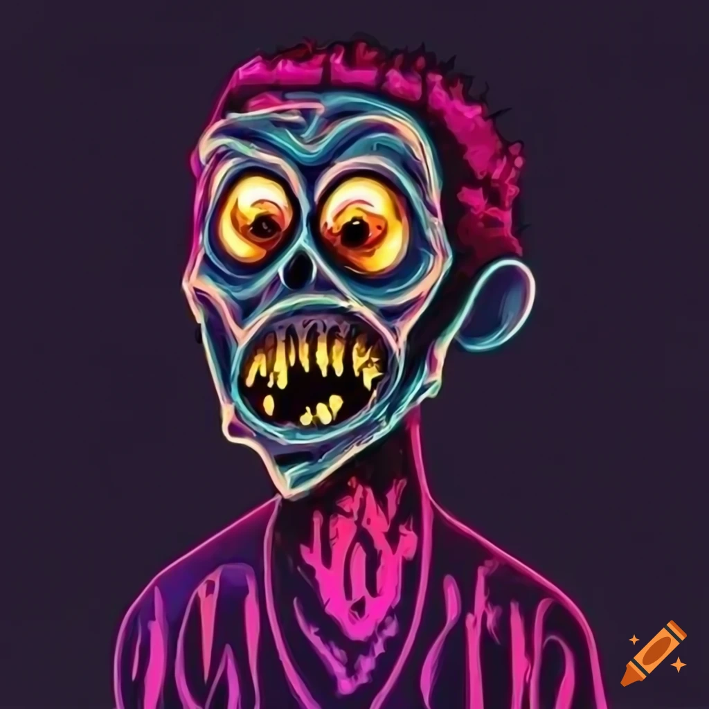 Neon zombie illustration for t-shirt design on Craiyon
