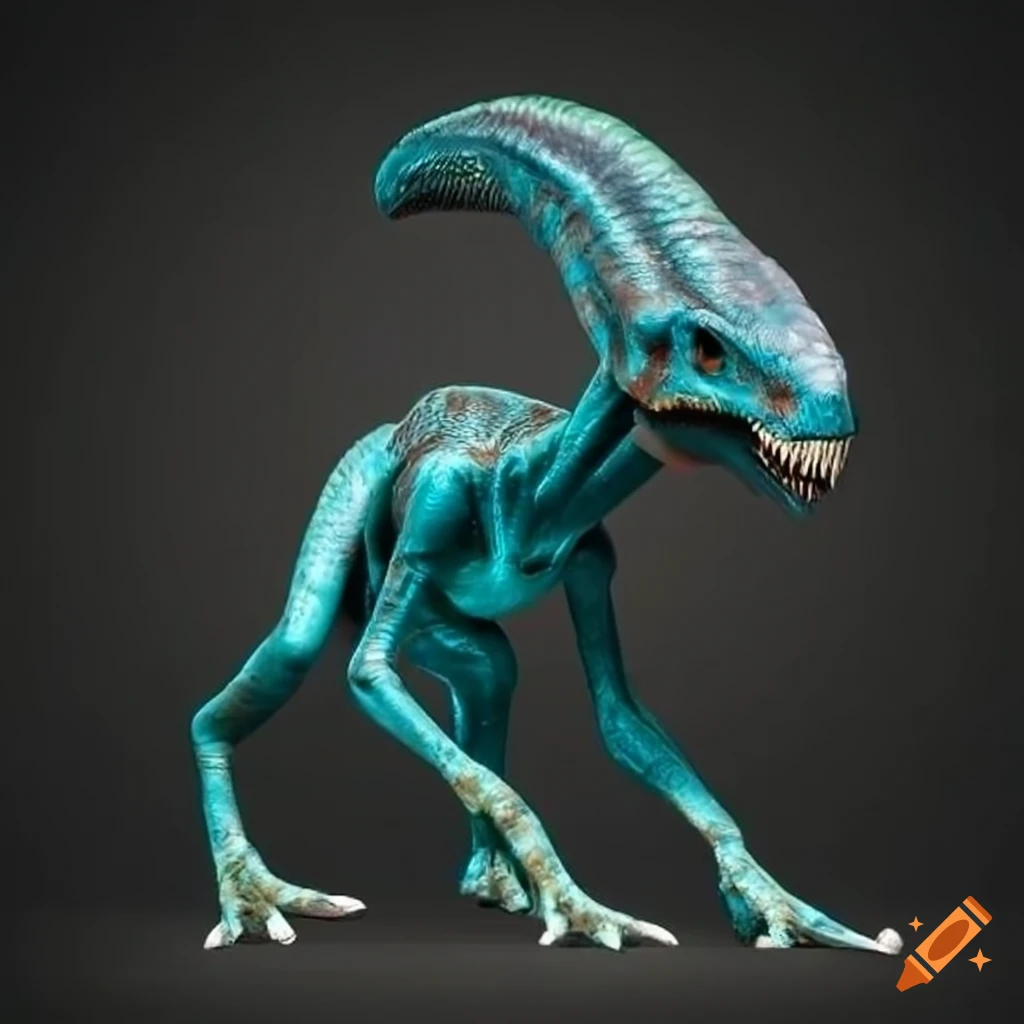 Image of a cyan striped four-armed creature with spikes on its back on ...