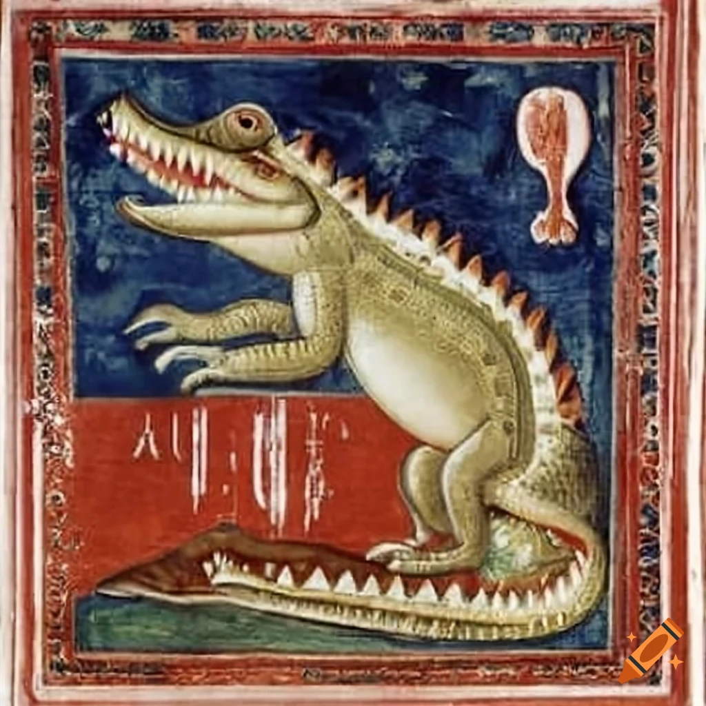 Medieval painting of a crocodile god on Craiyon