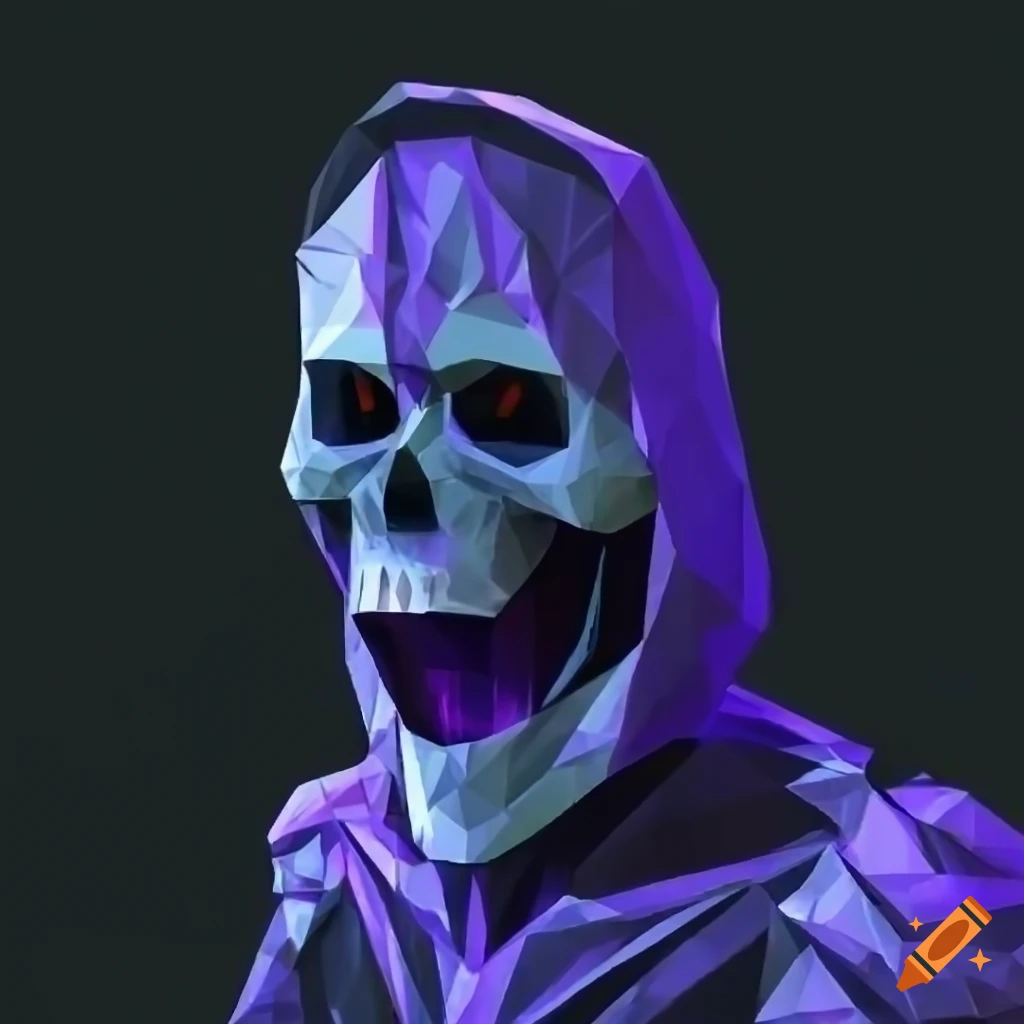 Ps1-style skeletal warrior with hood and glowing green and purple ...