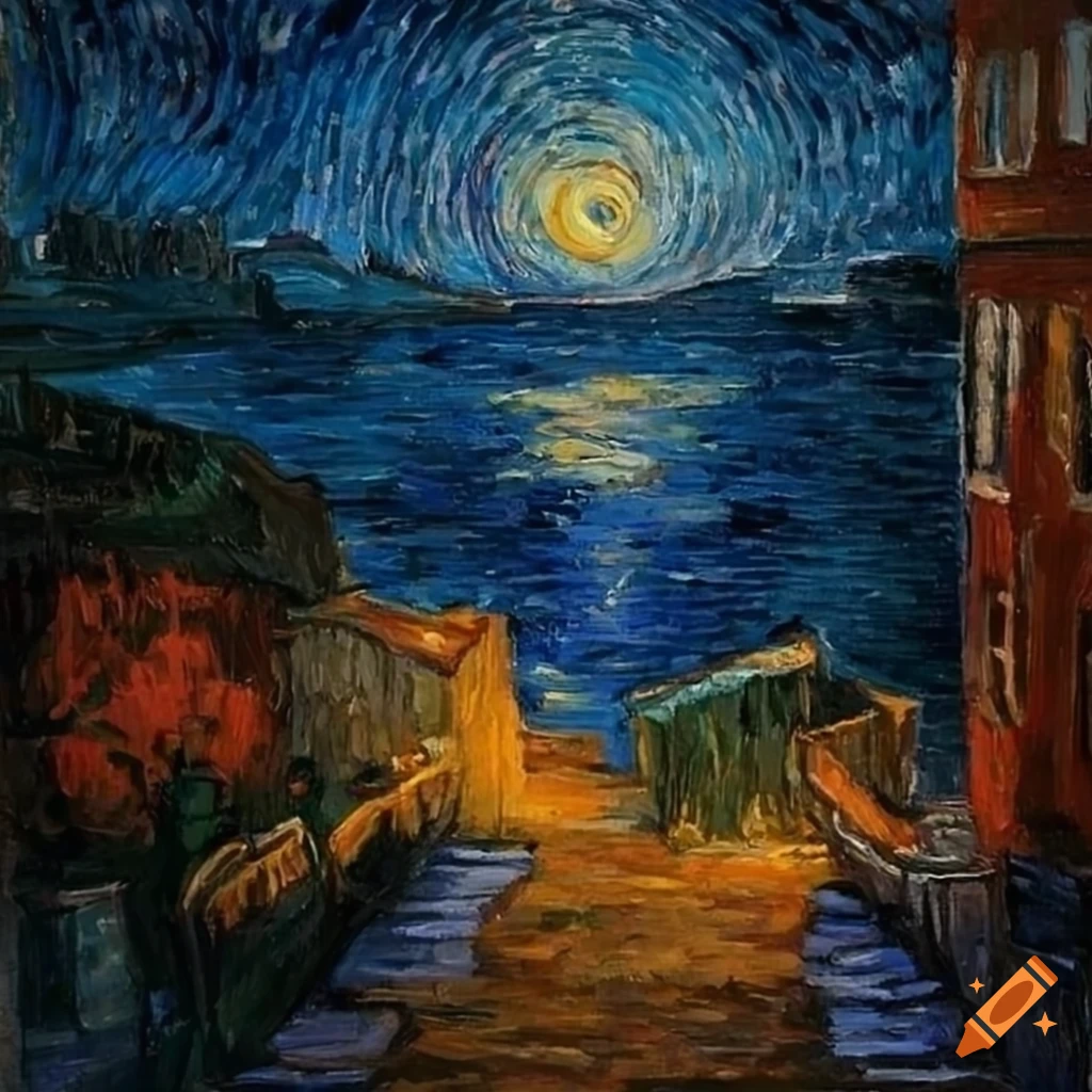 Impressionist painting of a night sea view on Craiyon