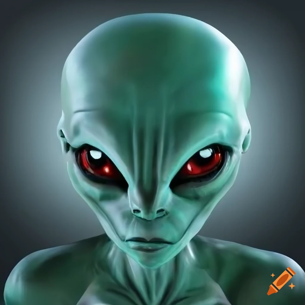 Image of a humanoid alien with glowing red eyes on Craiyon