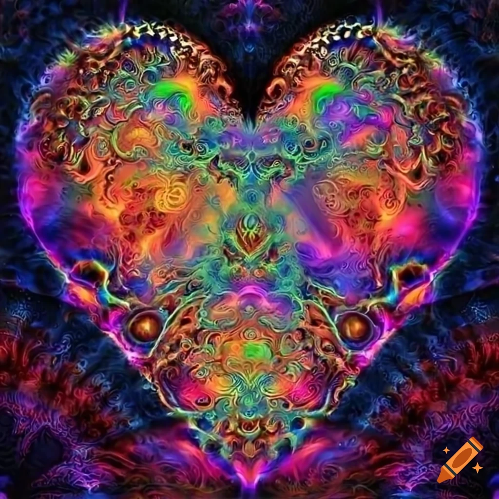 Metallic fractal heart with psychedelic flames on Craiyon