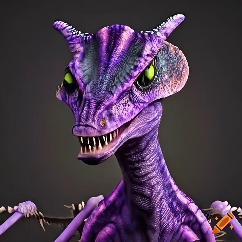 Purple striped alien dinosaur with spikes on its back on Craiyon