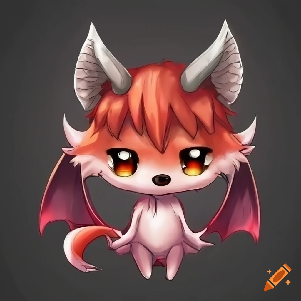 Chibi fox demon with devil horns and wings on Craiyon